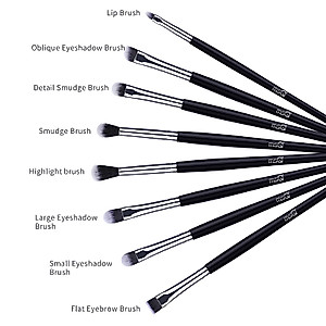 MSQ Eye Makeup Brushes Eyeshadow Makeup Brushes Set with Soft Synthetic Hairs & Real Wood Handle for Eyeshadow, Eyebrow, Eyeliner, Blending (Black, 8PCS)