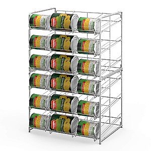 Can Organizer Stackable 2 Pack Can Storage Dispenser Rack 3 Tier Holds up 36 Cans Rotates First in First Out for Kitchen Cabinet or Pantry, Chrome Finish