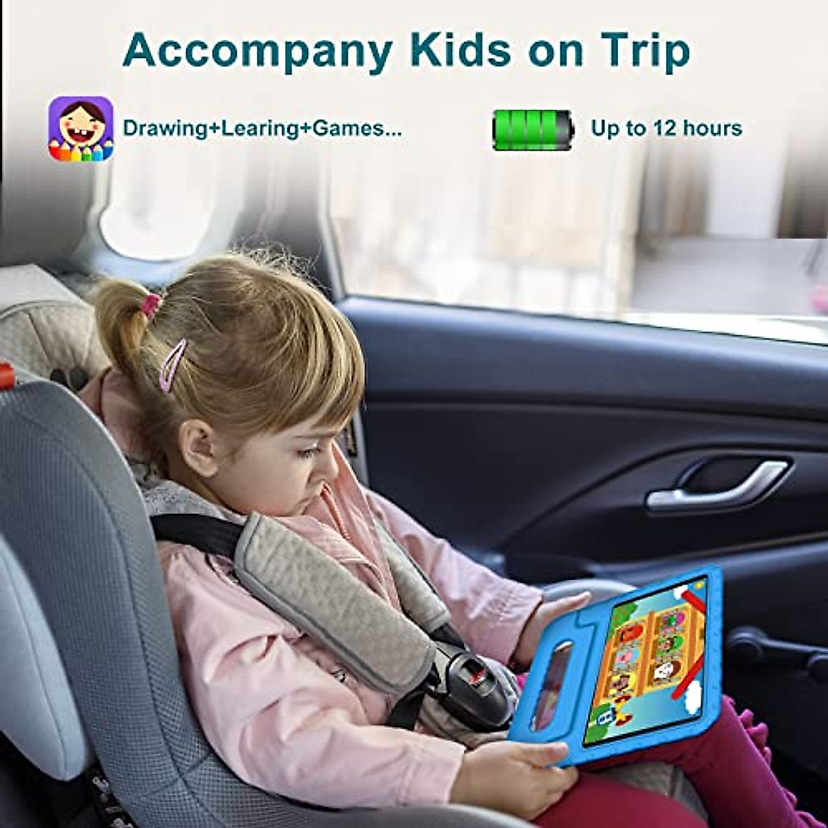 AOCWEI 2023 Kids Tablet, 7 inch Android Tablets for Kid Toddler with 32GB ROM 128GB Expand, WiFi 6, Parental Control, IWAWA Pre-Installed, Cute Kid-Proof Case, Bluetooth 5.0, Learning (Blue)