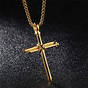 MUERDOU Cross Necklace for Men Women Cross Pendant STRENGTH Bible Verse Stainless Steel Necklace