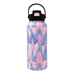 Hydraflow Hybrid - 34oz Triple Wall Vacuum Insulated Bottle with Flip Straw - Insulated Water Bottle - Stainless Steel Bottle - Water Bottle with Straw - Reusable Water Bottle (34oz, COTTON CANDY)
