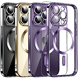 Magnetic Clear for iPhone 14 Pro Case with MagSafe [Integrated Camera Protection Glass] [Original iPhone Exterior] Silicone Cover Slim Thin [Non-Yellowing] Anti-Fingerprint Scratch Wireless Charging