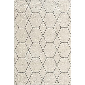 Unique Loom Trellis Frieze Collection Area Rug - Geometric (4' 1" x 6' 1", Ivory/ Gray)