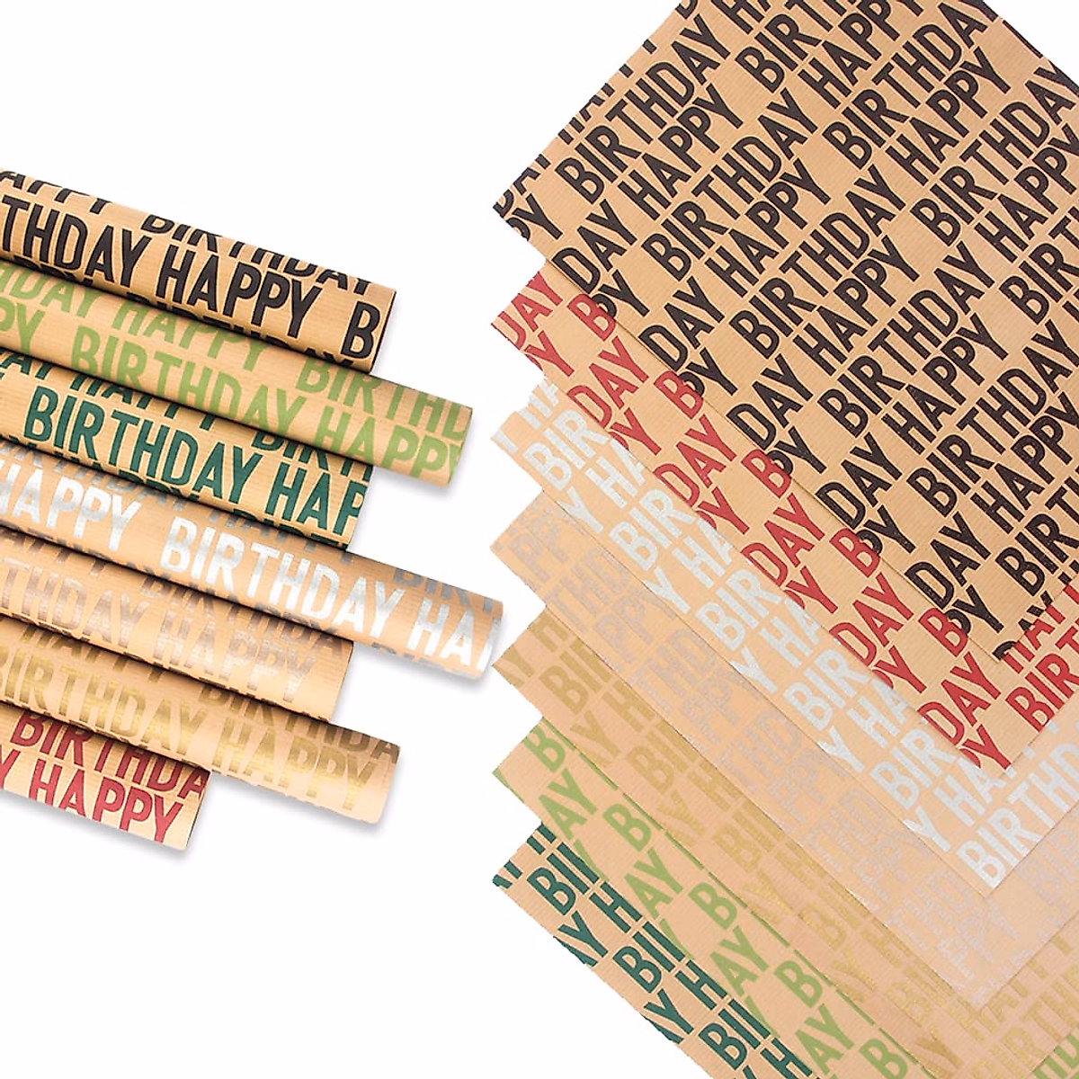 WDNUKEE Happy Birthday Wrapping Paper for Kids Girls Women Adults Boys Men,7 Sheets Classic Vintage Cowhide Birthday Gift Wrapping Paper,Birthday Wrapping Paper Folded Flat 20x28 inches each