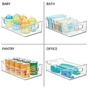 mDesign Wide Plastic Nursery Storage Container Bins with Handles for Organization in Cabinet, Closet or Cubby Shelves - Organizer for Baby Food, Bibs, Formula, and Burp Cloths - 2 Pack - Clear