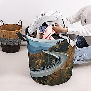 Laundry Hamper Parkway Road Bridge Freestanding Laundry Basket Thickened Waterproof Collapsible Clothes Hamper Storage for Clothes Toys Dorm And Family