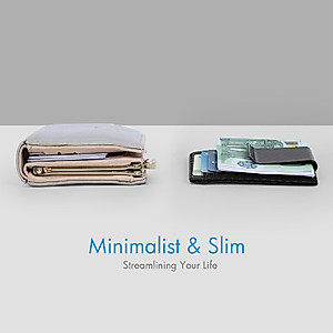 Travelambo Money Clip for Men Carbon Fiber Clip Wallet Leather Slim Minimalist Card Holder RFID Blocking (Weaved Black)