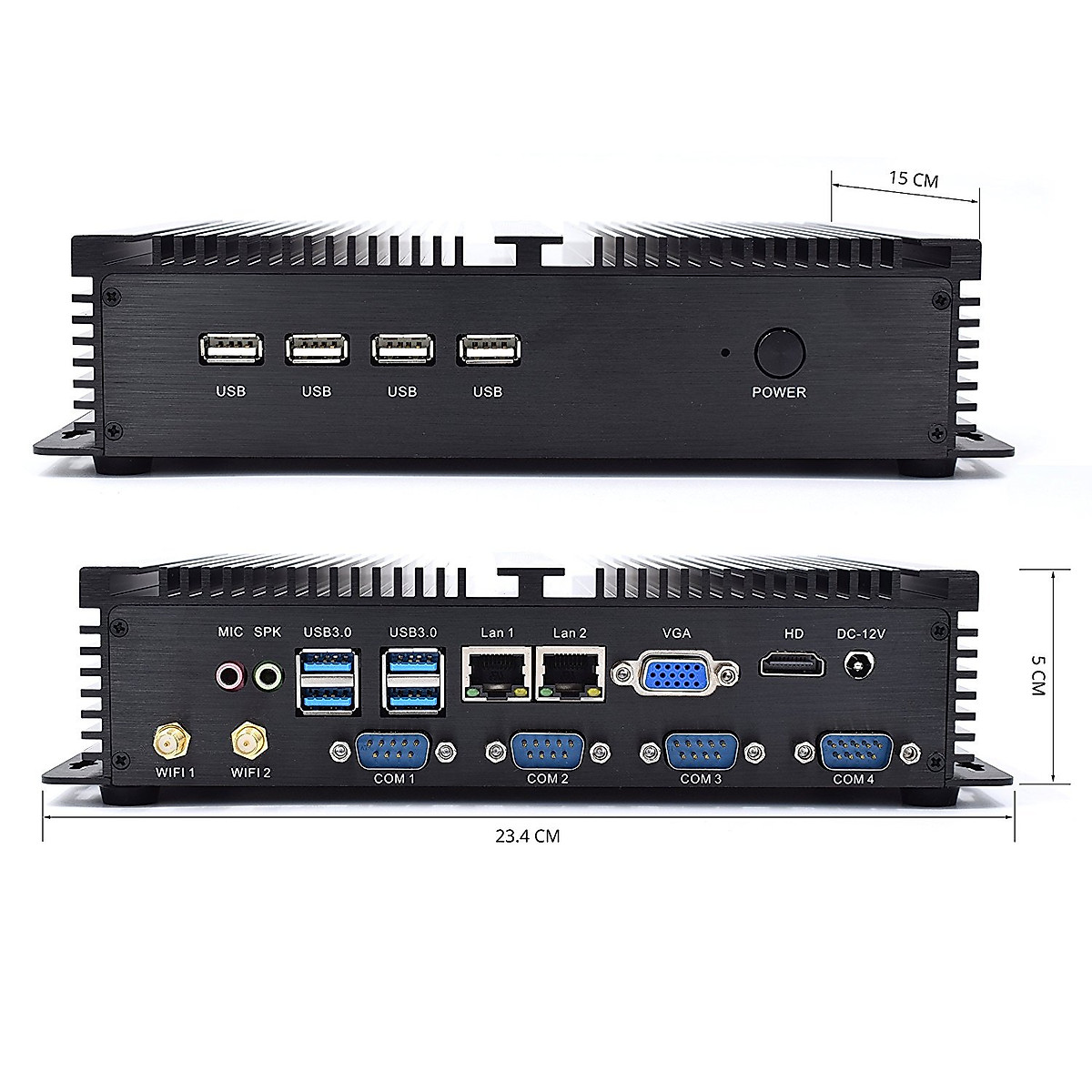 IDEARACE Powerful Fanless Mini PC, Intel Core i5-3317U CPU W-11 Pro Industrial Desktop Computer, 8GB RAM 256GB SSD, 4xCOM RS232, 4xUSB 3.0, 2xNICs, HD, VGA, Metal Case