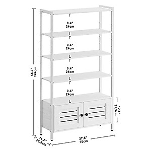 IRONCK Bookshelf and Bookcase with 2 Louvered Doors and 4 Shelves, Standing Storage Cabinet for Living Room, Home Office, Bedroom, Washroom, White