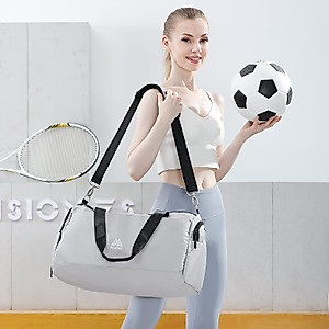 Duffel Gym Bag for Women, 40L Sports Bag for Men, Foldable Workout Bag with Shoe Compartment and Wet Pocket, Lightweight Weekender Overnight Bags (Grey)