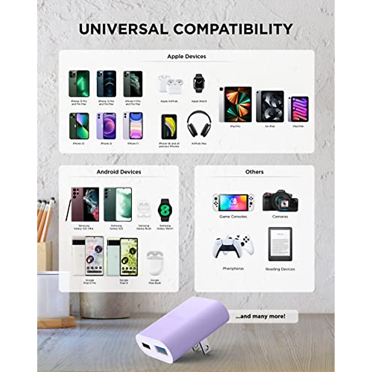 iHome USB C Charger: AC Pro 20W Multiport USB Charger (1 USB-C Port, 1 USB-A Port), Flat USB C Charger Block, Dual Port USB Plug Adapter & Phone Charging Block