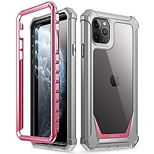 iPhone 11 Pro Max Case, Poetic Full-Body Hybrid Shockproof Ruggec Clear Bumper Cover, Built-in-Screen Protector, Guardian Series, Case for Apple iPhone 11 Pro Max (2019) 6.5 Inch, Pink/Clear