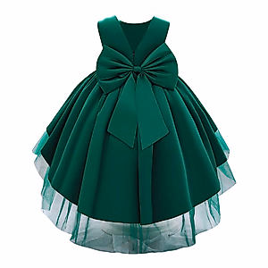 Flower Toddler Baby Girls Dress Formal Bowknot Tutu Backless Ruffle Puffy Tulle Gowns Princess Wedding Communion Christening Baptism Pageant Birthday Lace Party Wear Green 4-5T