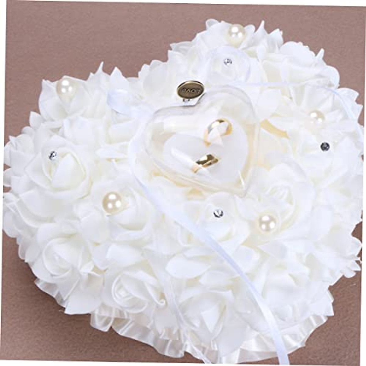 Abaodam Accessories Ring Pillow Wreath Decor Heart Ring Wedding Decor Rose Flower Ring Tray Wedding Ring Pillow Bridal Pillows Ring Pillow Heart Ring Box Ring Holder White Crystal Foam 1pc