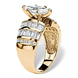 PalmBeach Platinum-Plated Sor Yellow Gold-Plated Sterling Silver Marquise Cut Cubic Zirconia Channel Set Engagement Ring Size 11