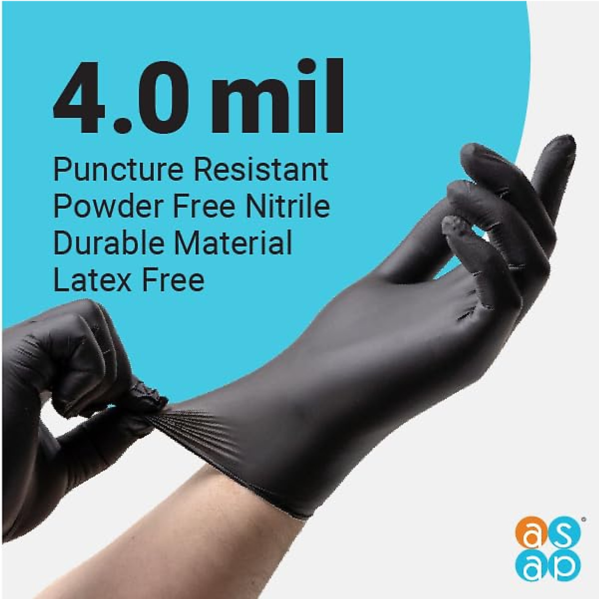 ASAP Black Nitrile Gloves Small - 4 Mil Black Exam Gloves, Black Latex Free Gloves, Powder Free Gloves - Medical, Food Safe, Disposable Black Gloves - Small Black Nitrile Gloves - Box of 100