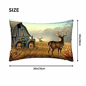 Mugod Throw Pillow Case Deer and Old Log House Tractor,Waist Lumbar Cushion Cover Sofa Home Decorative Rectangle Oblong 20x30 Inches