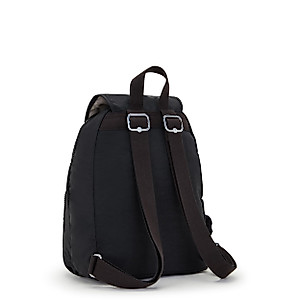 Kipling Girls' Women's Queenie, Adjustable Backpack Straps, Monkey Keychain, Key Clasp, Top Carry Handle, Black Tonal, 10" L x 13.25" H x 6.25" D