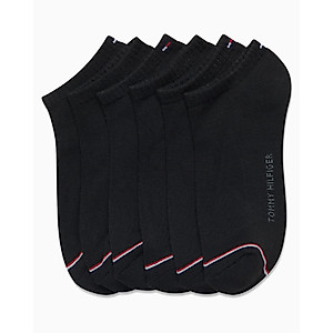 Tommy Hilfiger Men's Athletic Socks - Cushion Low Cut Socks (6 Pack), Size 7-12, Black Solid