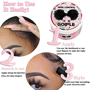 Goiple Edge Control Wax for Women Strong Hold Non-greasy Edge Smoother, Edge Wax Styling Tamer Edge Control for Black Hair No Flaking, White Residue, Shine and Smooth Strawberry Scent 4oz