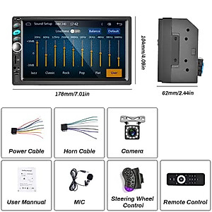 Apple CarPlay Double Din Car Stereo Radio with Android auto,7 inch Bluetooth Touchscreen Radio Support Phone Mirror Link FM Radio,Car Audio Receivers with Mic HD Backup Camera USB/TF Card Port/AUX-in