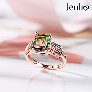Jeulia "One of a Kind Emerald Cut Sterling Silver Watermelon Ring Engagement Rings for Women Anniversary Birthday Gift with Beautiful Jewelry Box (Square, 5)