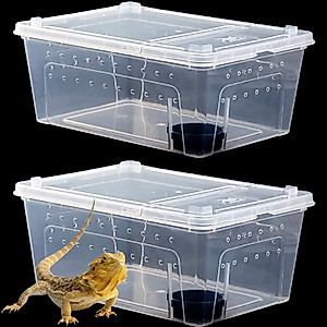 Hamiledyi 2PCS Reptile Feeding Box Snake Breeding Box Transparent Animal Habitat Cage Portable Plastic Turtle Transport Container for Bearded Dragon Lizard Spider Frog Scorpion Gecko 12.6 x 8.6 x 5.9