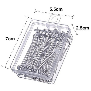 Mudder 100 Pack Wig T-Pins 2 Inch with Plastic Box, Silver