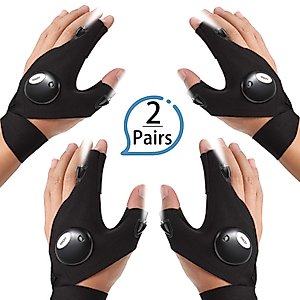Frienda LED Flashlight Gloves Gifts for Men Light Fingerless Outdoor Fishing Gloves Tool Gadgets Gifts for Repairing Working in Places for Men Women Fishing Camping Christmas Birthday Gift (2)