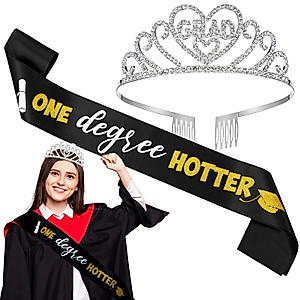 Hoteam 2 Pcs Graduation Party Supplies Kit - Crown Tiara, One Degree Hotter Sash, Class of 2024 Decorations for Senior College Masters Grad Gift
