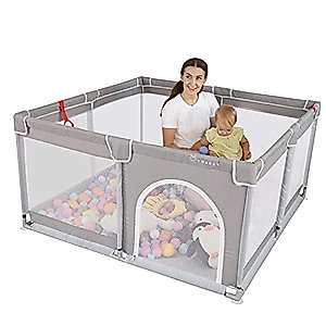 YOBEST Baby Playpen, Small Infant Playard with Gates, Sturdy Safety Playpen with Soft Breathable Mesh, Indoor & Outdoor Toddler Play Pen Activity Center for Babies, Kids, Toddlers