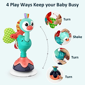 BABYFUNY 2 in 1 Baby Rattles Toys High Chair Toys with Suction Cups - Suction Toys for Baby Table Tray Bath Travel Toys, Shake Grab Spin Turn Baby Toys 6 to 12 Months as Baby Birthday Gift