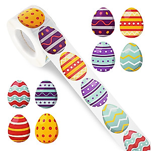 500 Pieces 1.5 Inches Easter Stickers Roll for Kids - Assorted Bunny Egg Pattern Label Stickers for Easter Day Decorations Self Adhesive Seals Crafts for Envelope Box Bag Baskets (Egg)