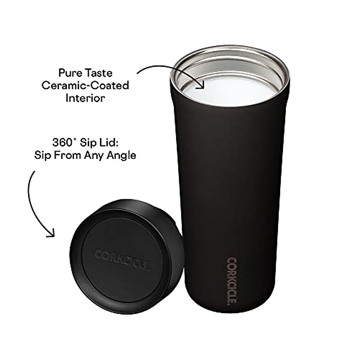 Corkcicle Commuter Cup Insulated Stainless Steel Spill Proof Travel Coffee Mug Keeps Beverages Cold for 9 Hours and Hot for 3 Hours, Ceramic Slate, 17 oz