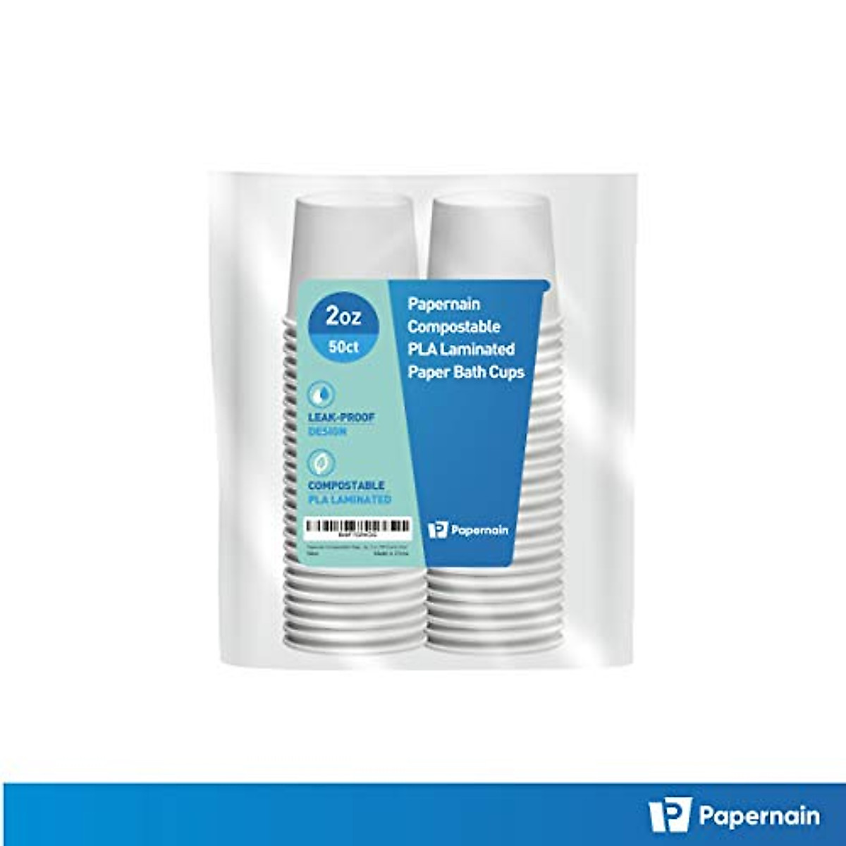 Papernain [2 oz, 50-Count, PLA White] Compostable Paper Disposable Bath Cups, Mouthwash Cups, Bathroom Cups