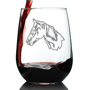 Horse Face Stemless Wine Glass - Western Themed Farm Decor and Gifts for Horseback Riders - Large 17 Oz Glasses