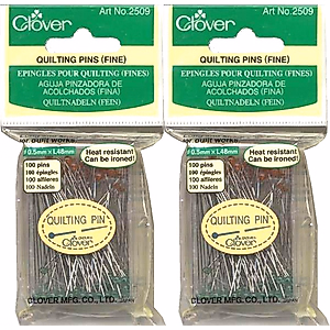 Two (2) Boxes Quantity 100 Clover Fine Quilting Pins ~ Article No. 2509 ~ 1-7/8" Long 0.5mm Glass Head