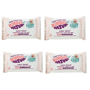 Kinder by Nature Water-Based Baby Wipes - 100% Biodegradable & Compostable, 224 Count (4 Packs of 56) - 99% Water, Plastic-Free Wipes