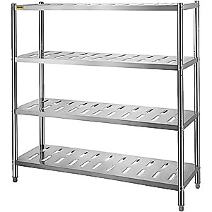VEVOR Storage Shelf, 4-Tier Storage Shelving Unit, Stainless Steel Garage Shelf, 59.1 x 17.7 x 61 inch Heavy Duty Storage Shelving, 529 Lbs Total Capacity with Adjustable Height and Vent Holes