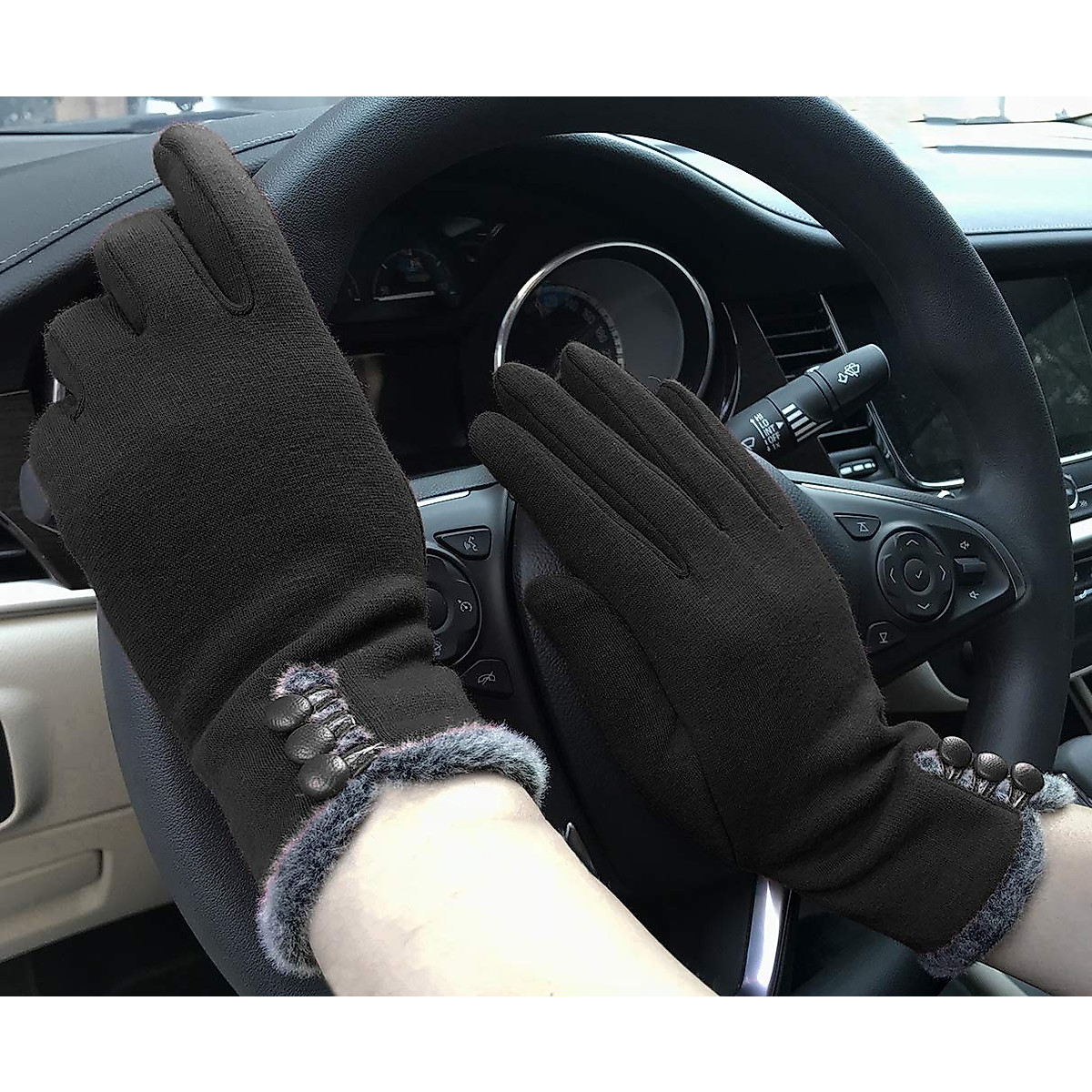 T-GOTING Womens Winter Gloves Warm Lined Touch Screen Driving Gloves (Black) One Size