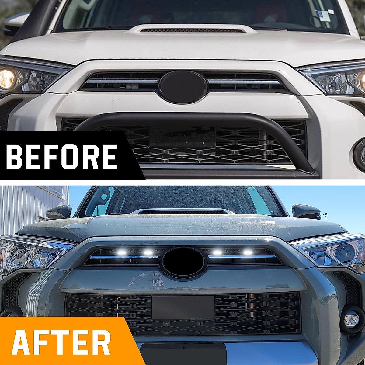 Upgraded 4 PCS Led Grill Lights Compatible with Toyota 4Runner 2020-2024, Including SR5, TRD Sport, Off-Road, Premium and Limited Grille, Fuse and Instruction Included (Smoke Shell/White Lights)