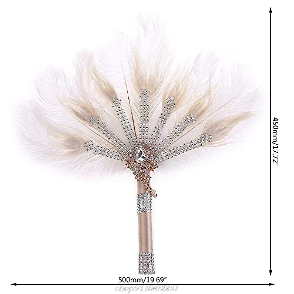 Feather Fan Peacock Bridal Bouquet Ostrich Marabou Handheld Crystal Flapper Accessories for Dance A02 21