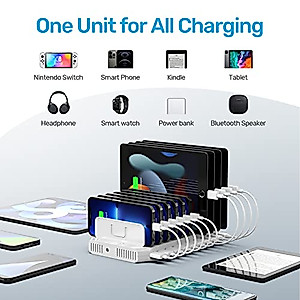 Unitek Multi Charging Station, 10-Port USB Charger for Multiple Device with SmartIC Tech and Adjustable Dividers, Organizer Stand Compatible with iPad, Tablet, Kindle, iPhone