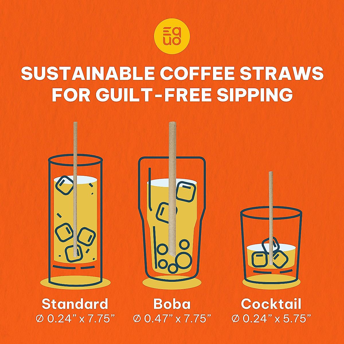 EQUO Coffee Drinking Straws, Disposable, Biodegradable, Compostable, and Plastic-Free, Pack of 50, Standard