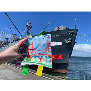 Baby Jack & Co 8x8” Learning Lovey San Francisco California Tag Toys for Babies - Baby Crinkle Toys - Soft & Safe - Learn USA Cities and Shapes - Ideal Baby Toy & Gift BPA Free w/Stroller Clip