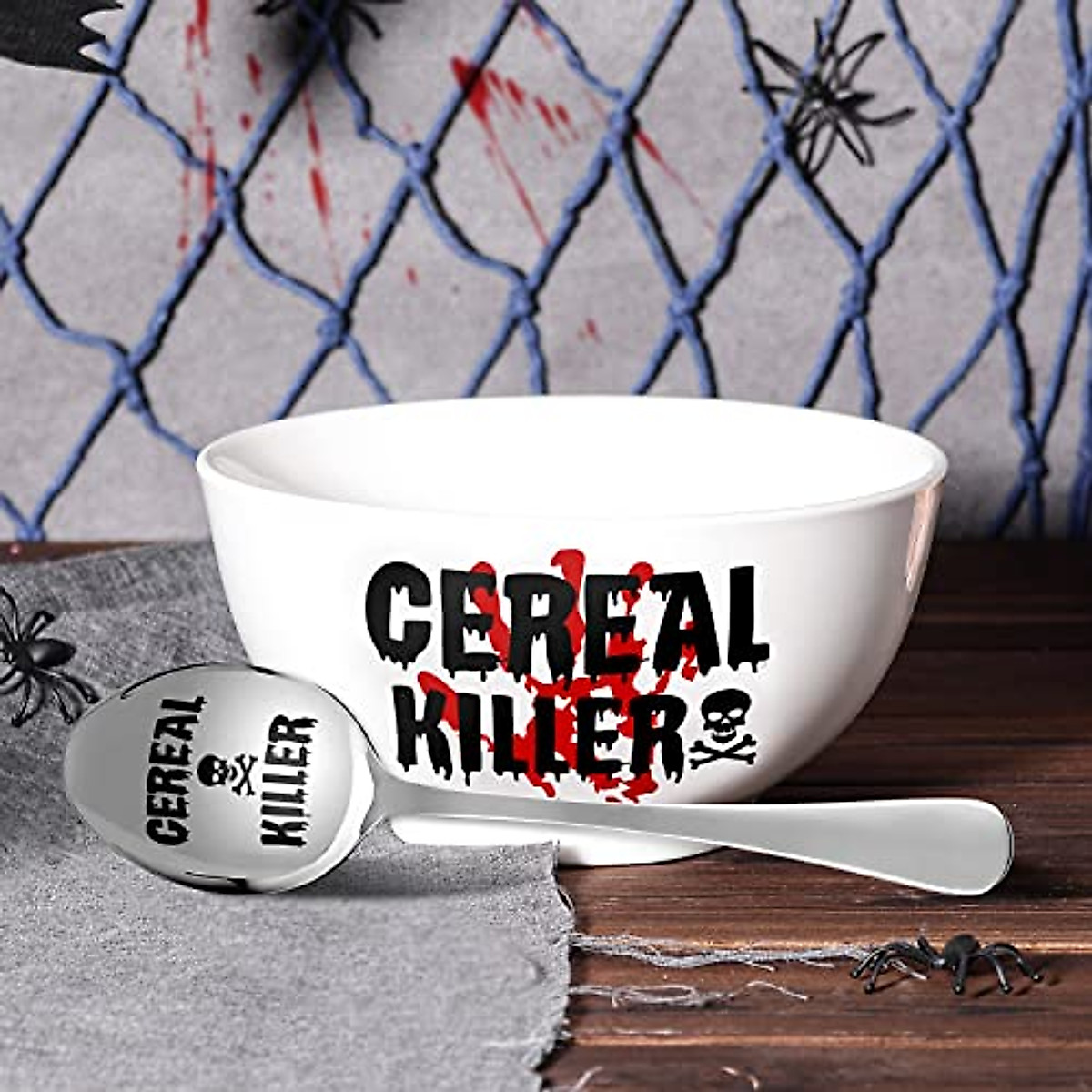 Nefelibata Cereal Killer Bowl and Spoon Set 23 oz Father's day Summer Man's Halloween Birthday Retirement Engraved Funny Gift Box Basket for Him Papa's Grandfather's Uncle's Friend's Present Set of 2