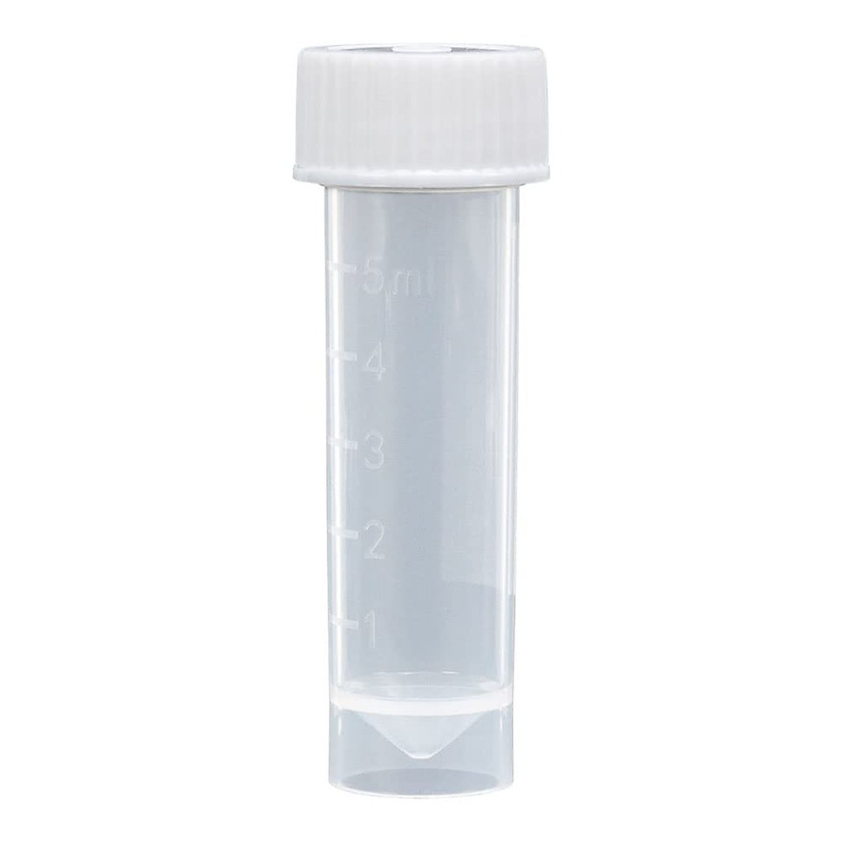 Globe Scientific 6101-A Polypropylene Molded Graduations Conical Bottom Self Standing Transport Tubes with Separate White Polyethylene Screw Cap, 5ml Capacity (Case of 1000)