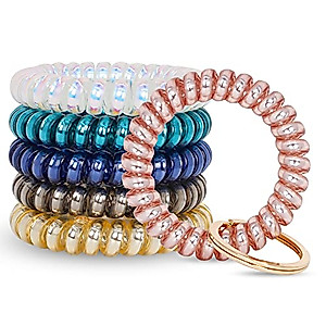 BIHRTC 6pcs Wrist Coil Keychain Car Key Holder Key Ring Bracelet Plastic Spiral Spring Flexible Stretchable Wrist Band Wristlet Key Chain Sauna Accessories for Sauna Gym Pool Outdoor Sports Activity