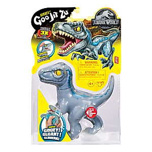 Heroes of Goo Jit Zu Jurassic World - Chomp Attack Stretch Blue Velociraptor Action Figure, Multicolor