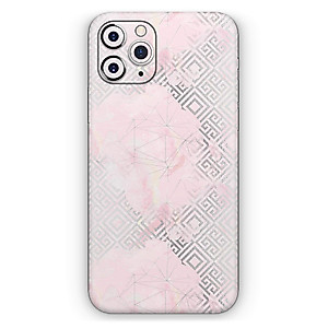 Design Skinz Karamfila Silver & Pink Marble V12 - DesignSkinz Protective Vinyl Decal Wrap Skin Cover Compatible with The Apple iPhone 11 (Full-Body, Screen Trim & Back Glass Skin)